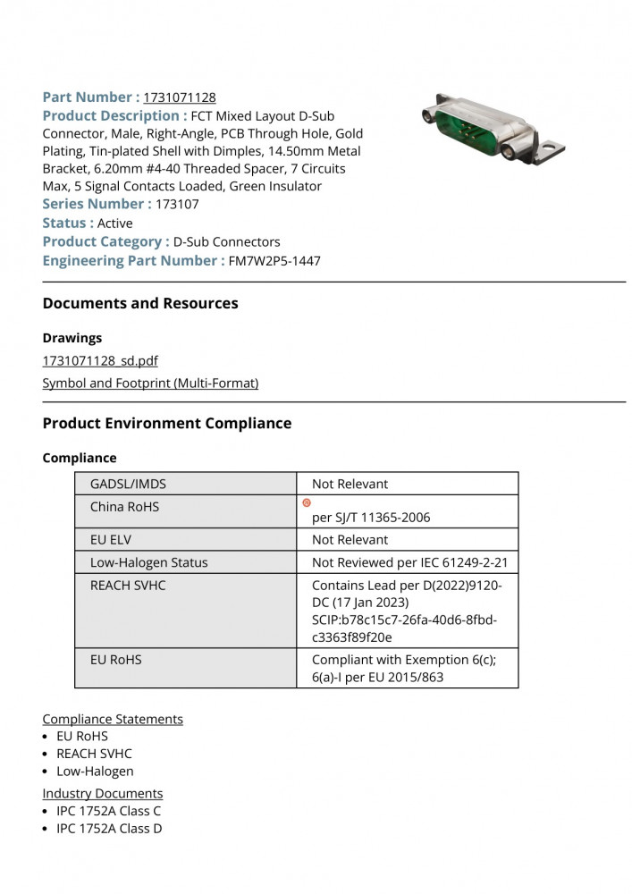 MOLEX 1731071128 technical document page 1