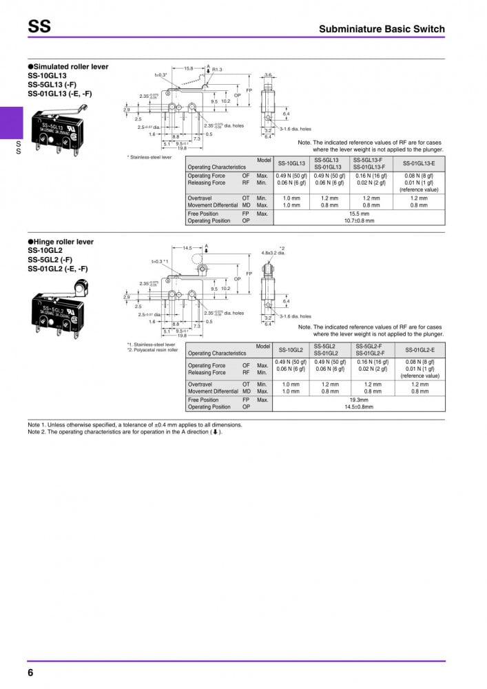OMRON SS-01GL2 datasheet page 6