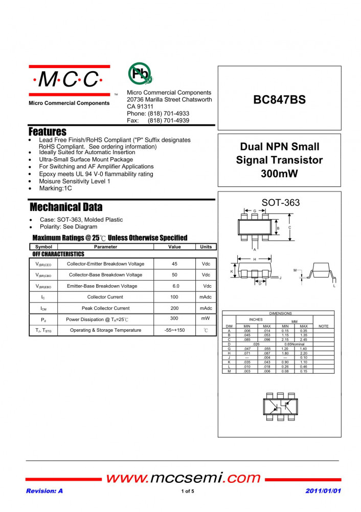 BC847BS-TP datasheet page 1