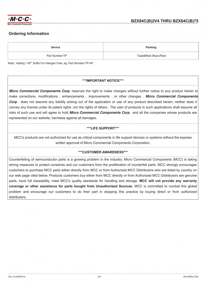 MCC BZX84C16 datasheet page 5