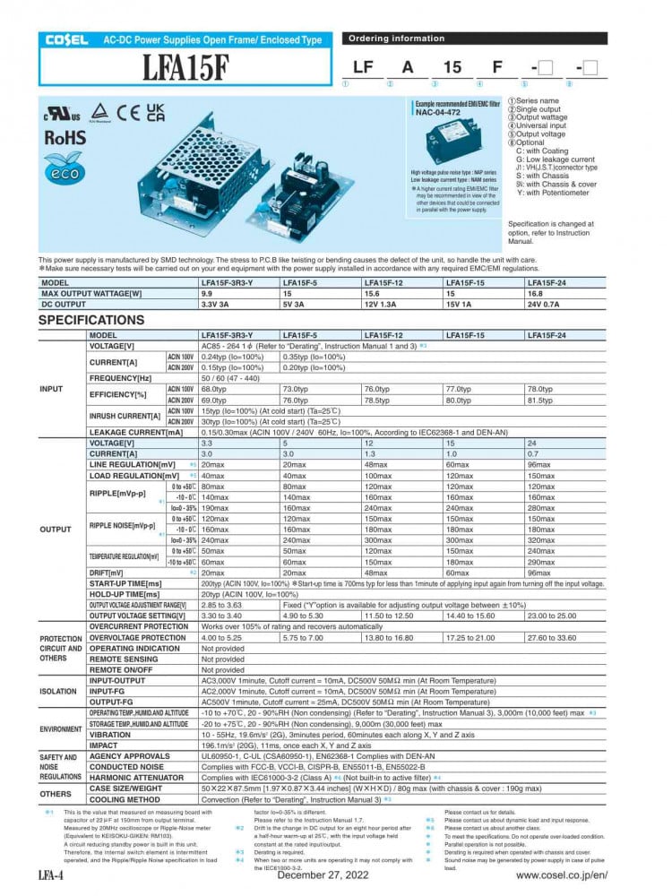 Cosel LFA series datasheet page 4