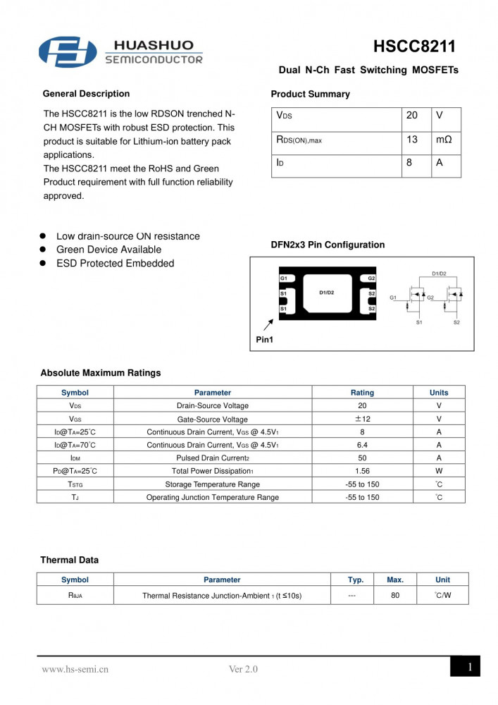HSCC8211 datasheet page 1