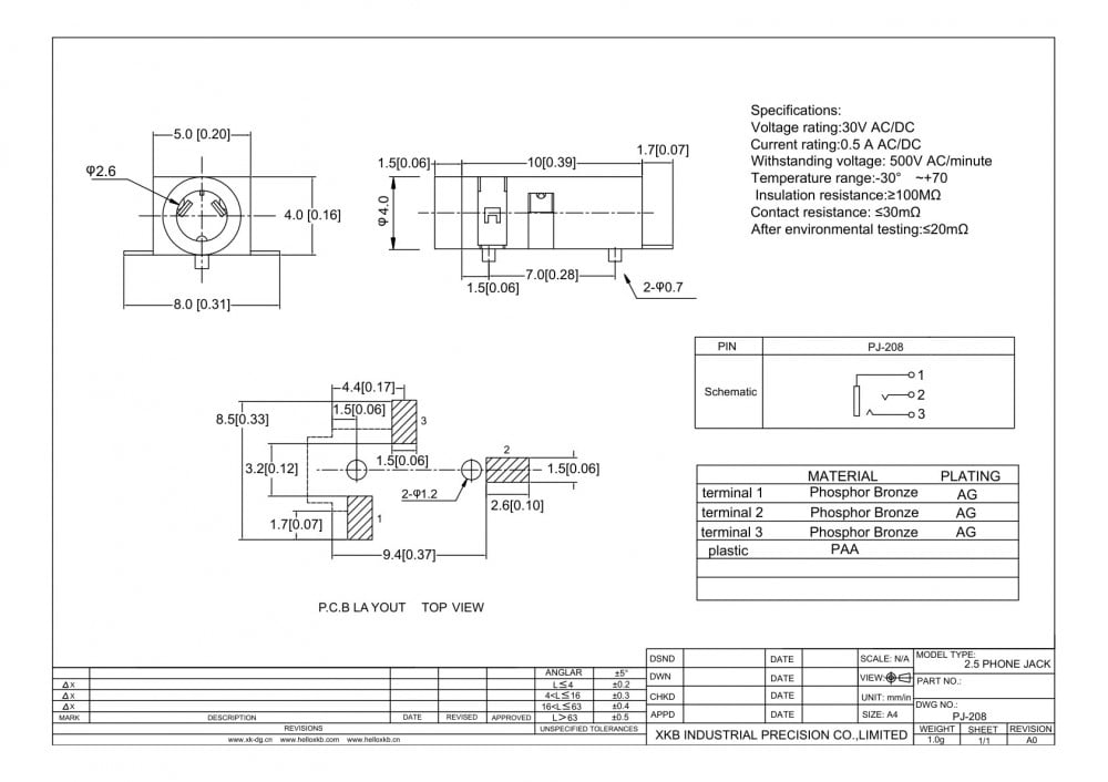 PJ-208-SMT technical drawing