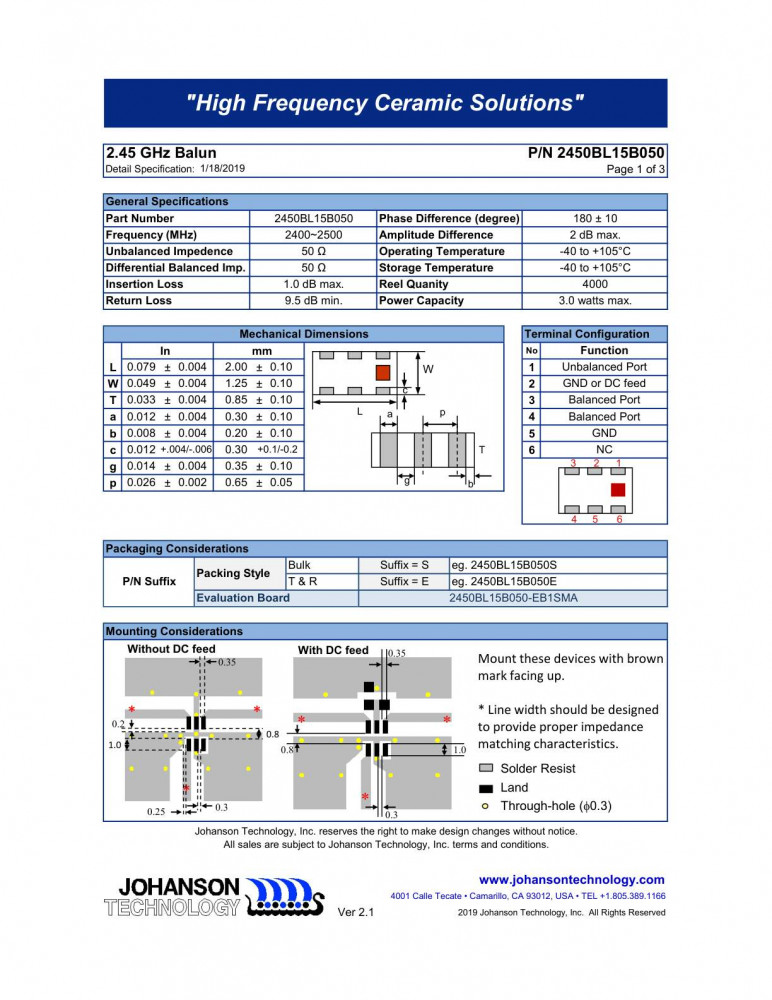 2450BL15B050E datasheet page 1