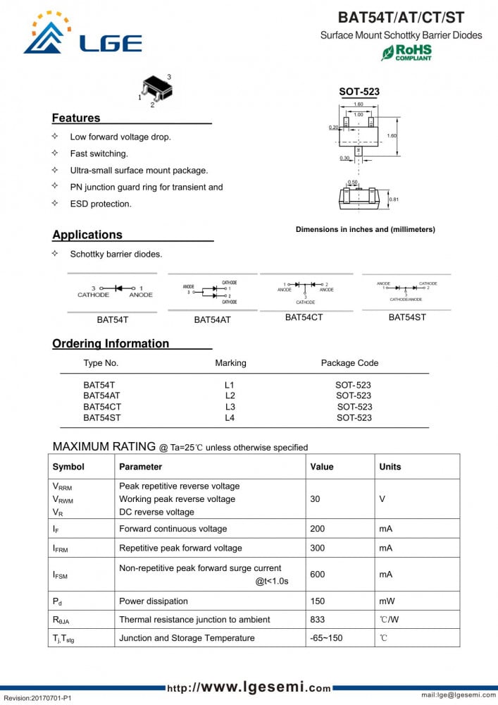 LGE BAT54ST datasheet page 1