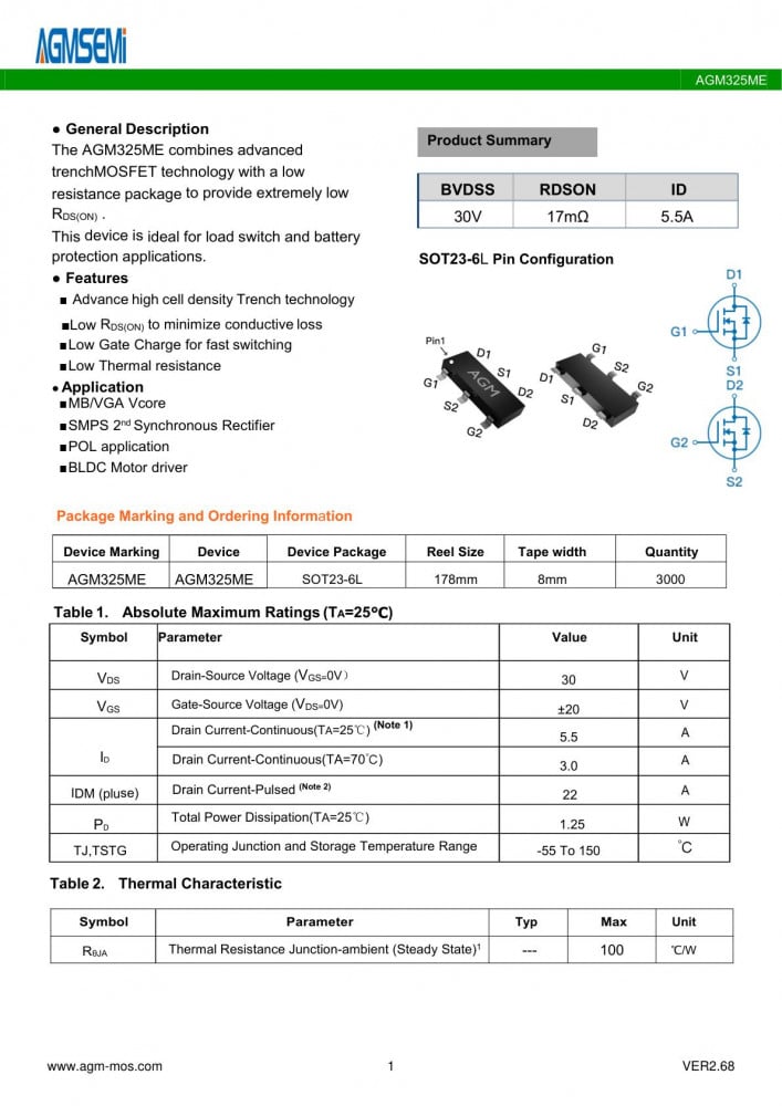 AGM325ME datasheet page 1