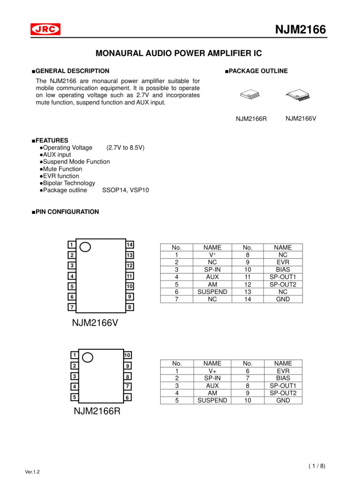NJM2166 datasheet page 1