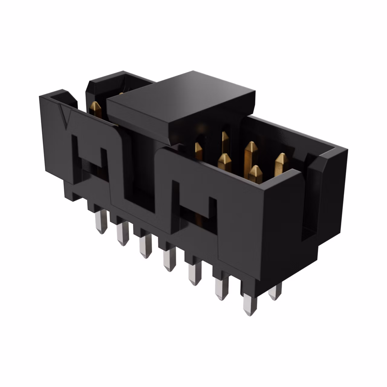 2.00mm Pitch, Milli-Grid PCB Header, Dual Row, Vertical, Through Hole, Shrouded, 14 Circuits, 0.38µm Gold (Au) Plating, 2.50mm Tail Length, Dual Side Slots, Dual Friction Locks, Center Polarization, with Cap and Peg, Tape and Reel for sale