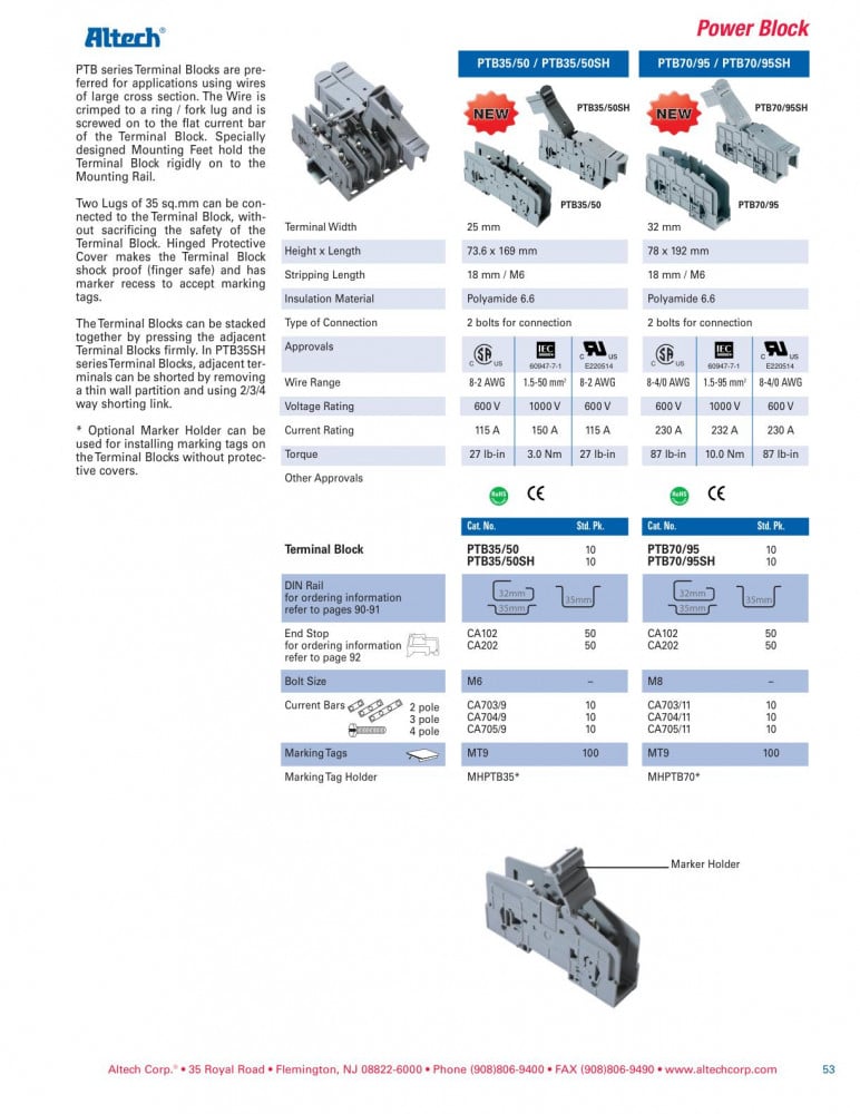 Altech PTB70/95SH technical document page 1