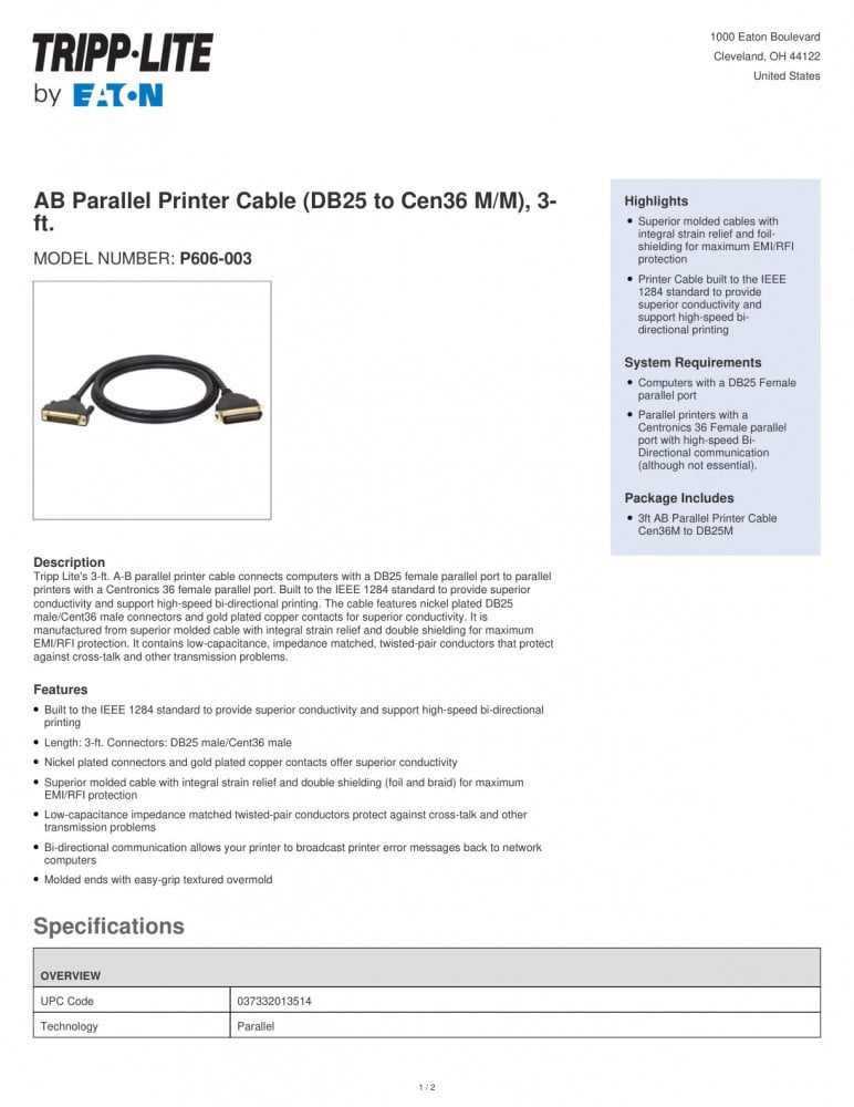 P606-003 technical document page 1