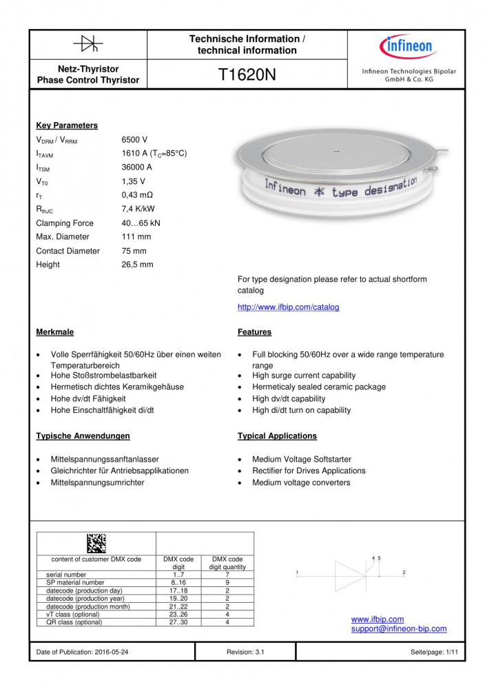 T1620N65TOF technical document page 1