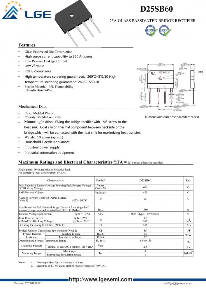 LGE D25SB60 datasheet page 1