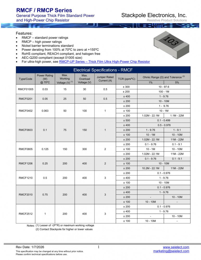 RMCF family datasheet page 1