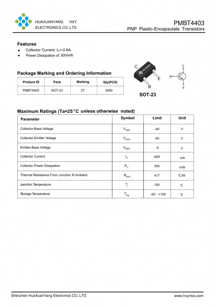 PMBT4403-HXY datasheet page 1