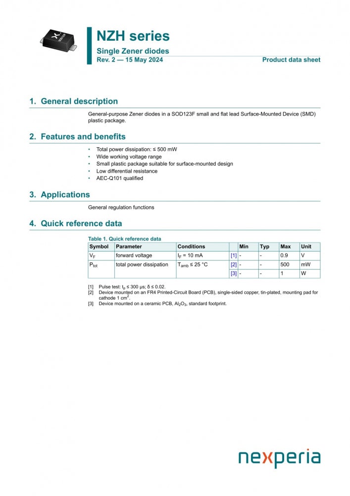 NZH series datasheet page 1
