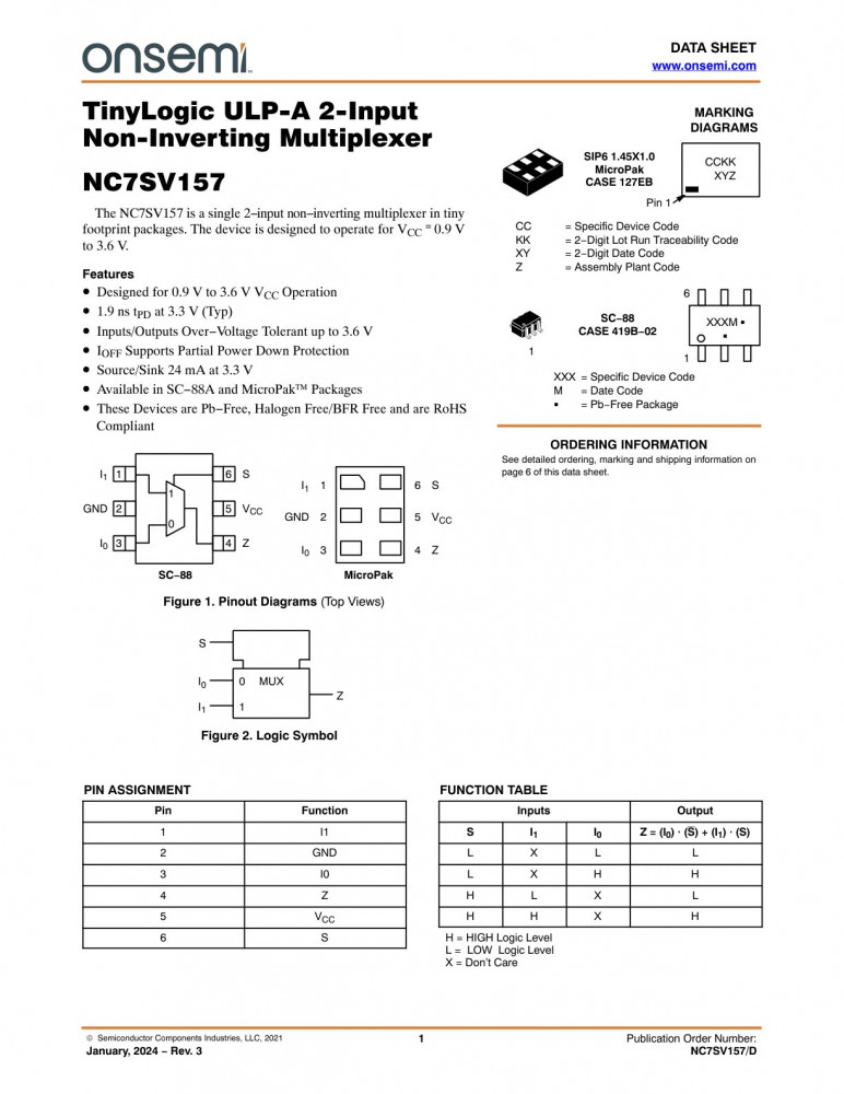 NC7SV157 datasheet page 1