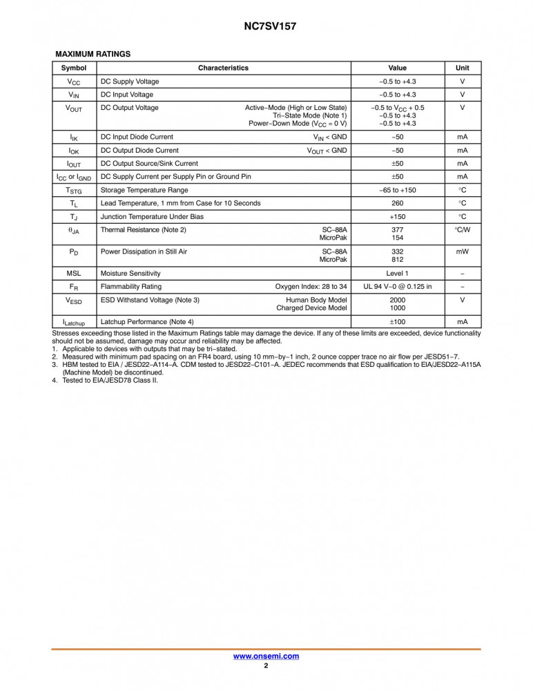 NC7SV157 datasheet page 2
