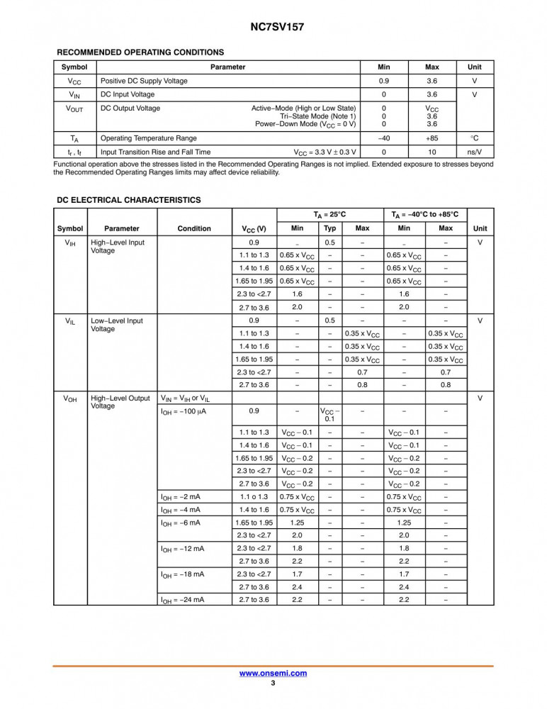 NC7SV157 datasheet page 3