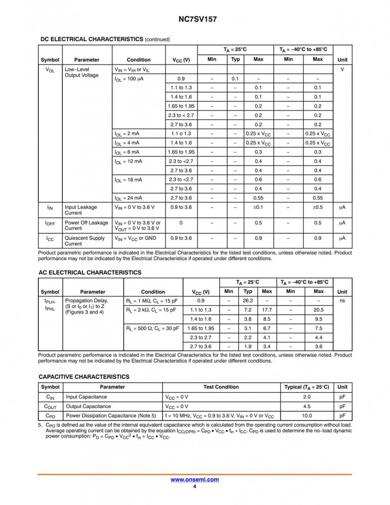 NC7SV157 datasheet page 4