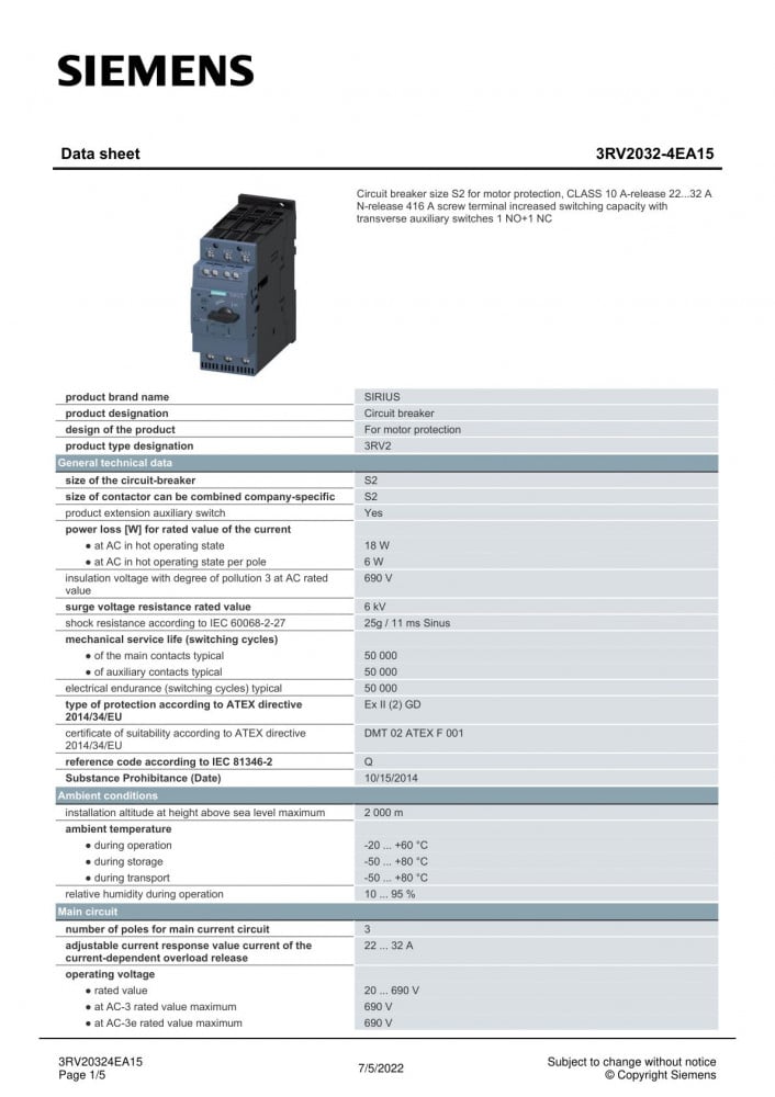 3RV20324EA15 datasheet page 1