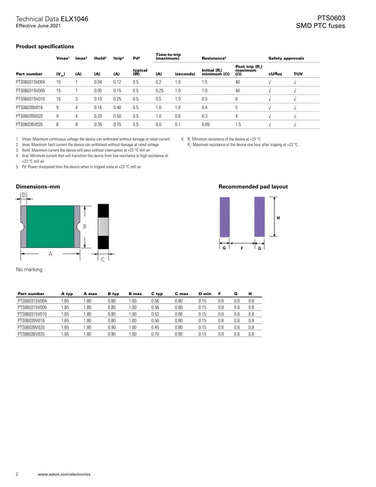 EATON PTS0603 datasheet page 2