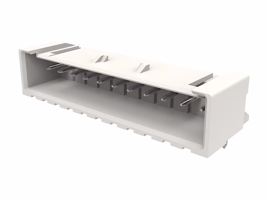 2.50mm Pitch, Mini-Lock PCB Header, Single Row, Vertical, Through Hole with Kinked Pins, Tin Plating, Positive Lock, 10 Circuits, Bag, 3.40mm PC Tail Length, Glow-Wire Capable
