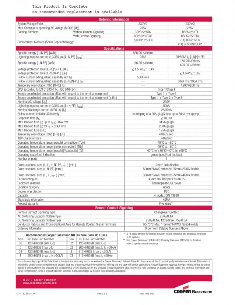 BSPS2255TT product datasheet page 2