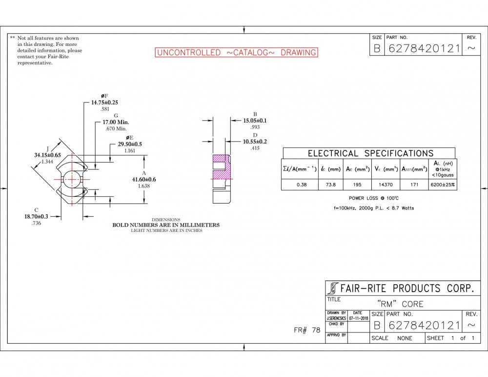 Fair-Rite 6278420121 technical document page