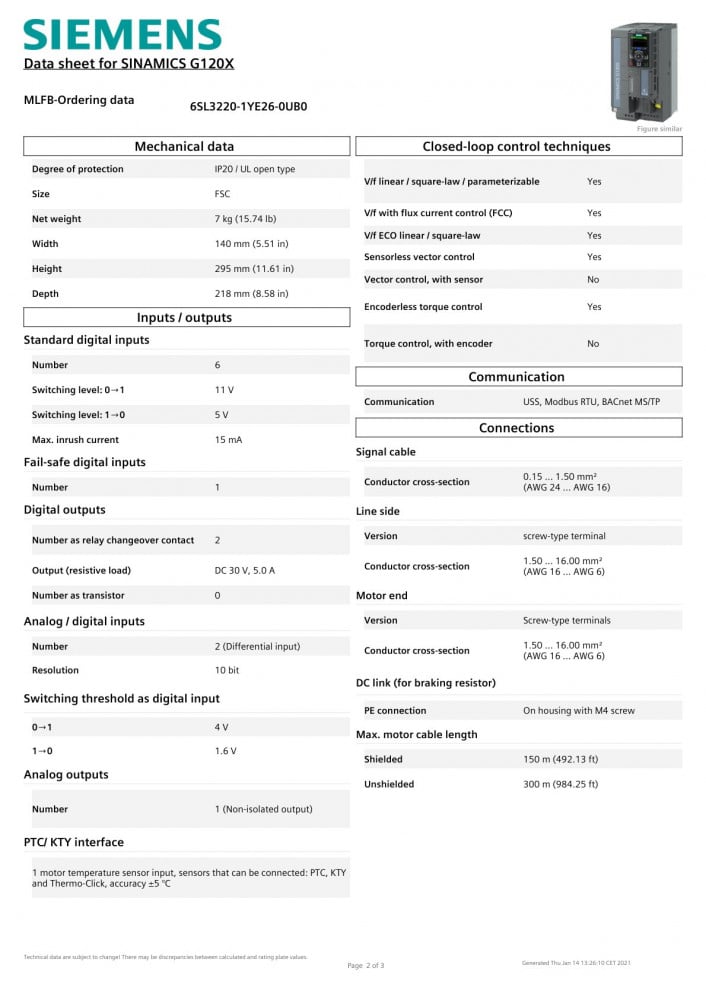 6SL32201YE260UB0 technical document page 2