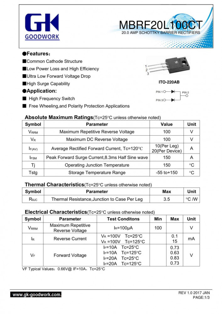 MBRF20L100CT datasheet page 1
