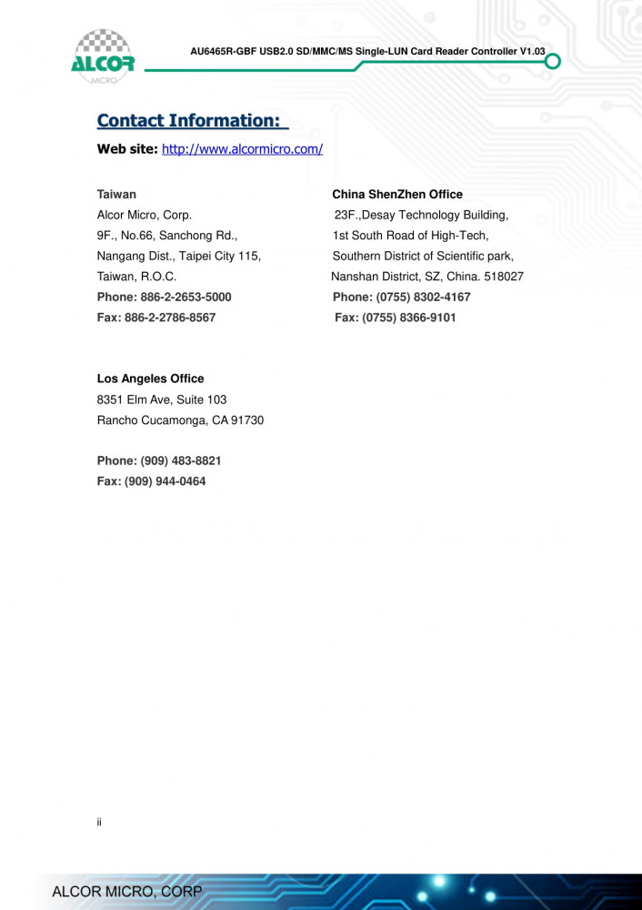 AU6465R technical reference manual page 4