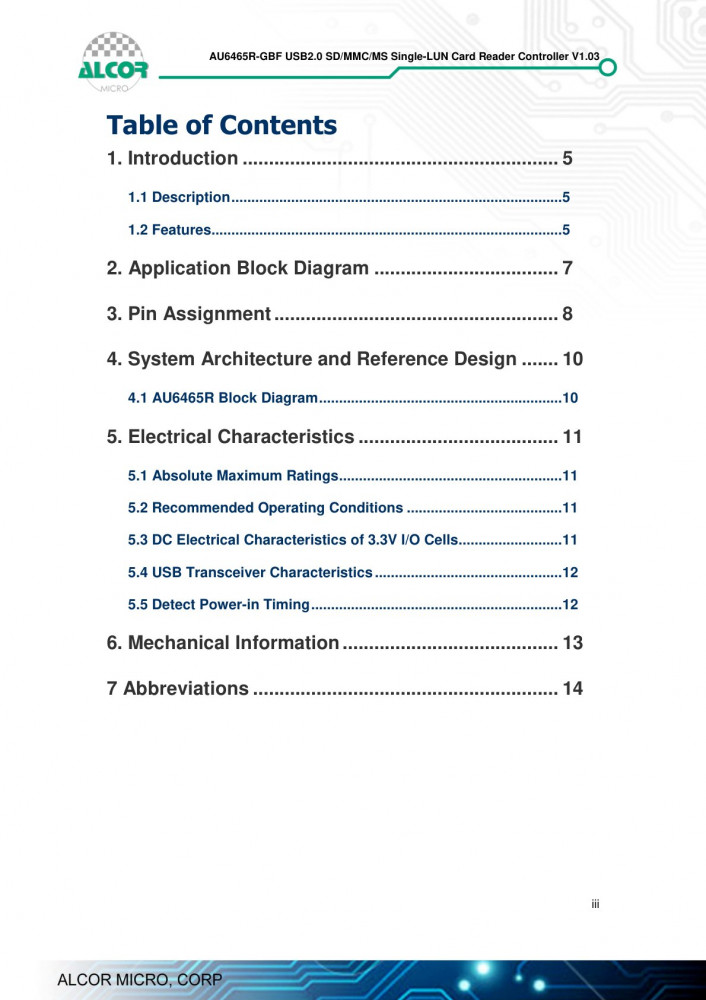 AU6465R technical reference manual page 5