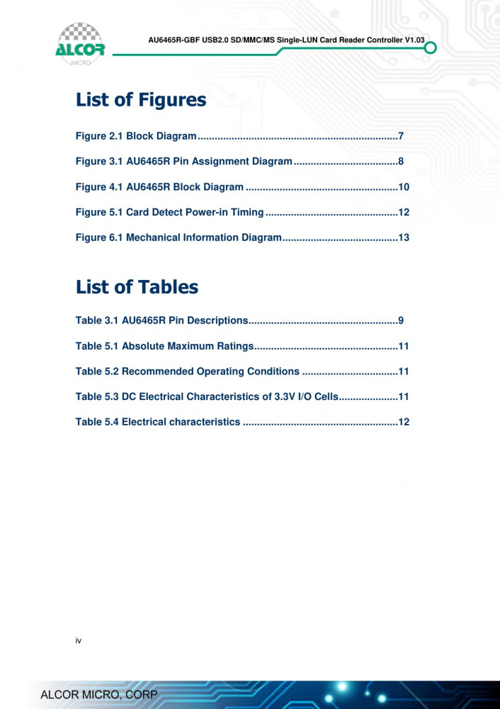 AU6465R technical reference manual page 6