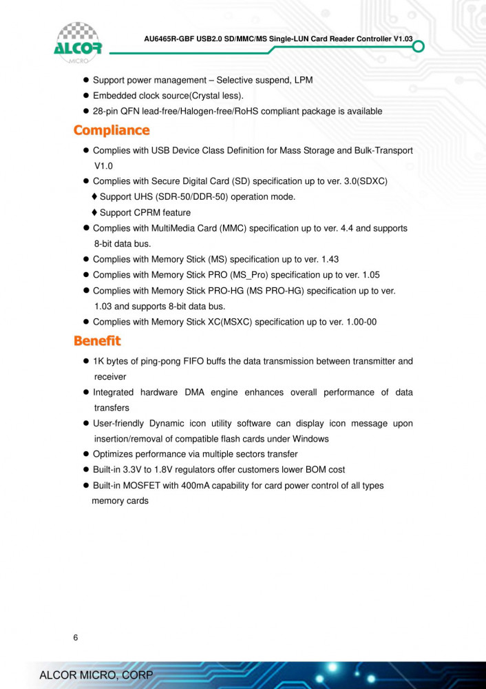 AU6465R technical reference manual page 8