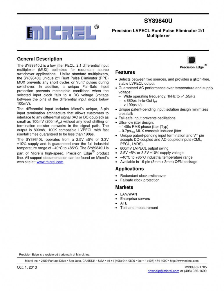 SY89840U datasheet page 1