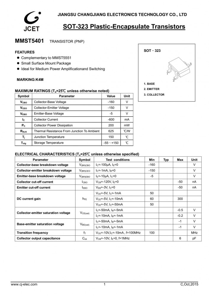 MMST5401 datasheet page 1