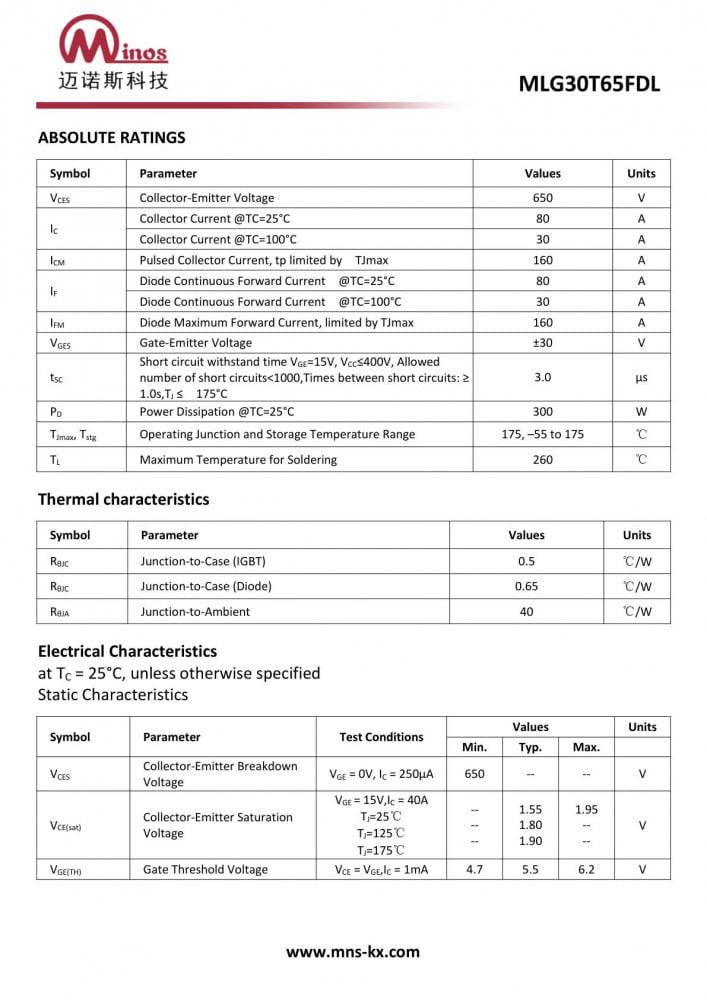MLG30T65FDL datasheet page 2