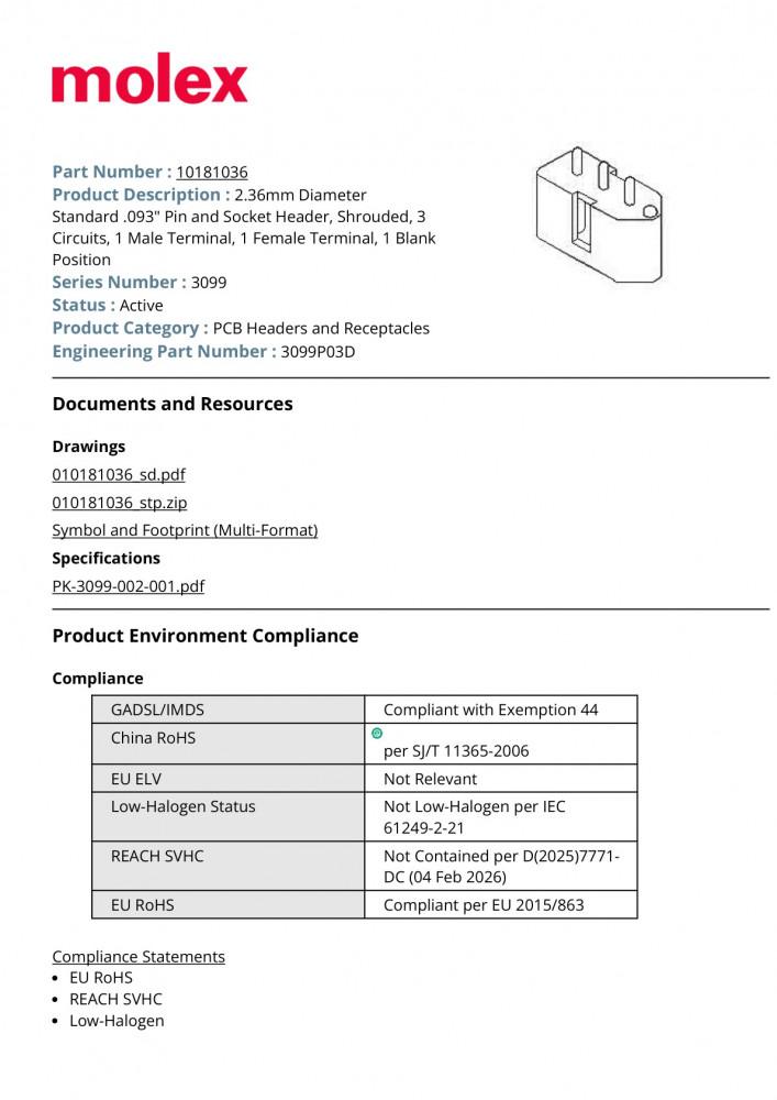 MOLEX 10181036 drawing preview, page 1