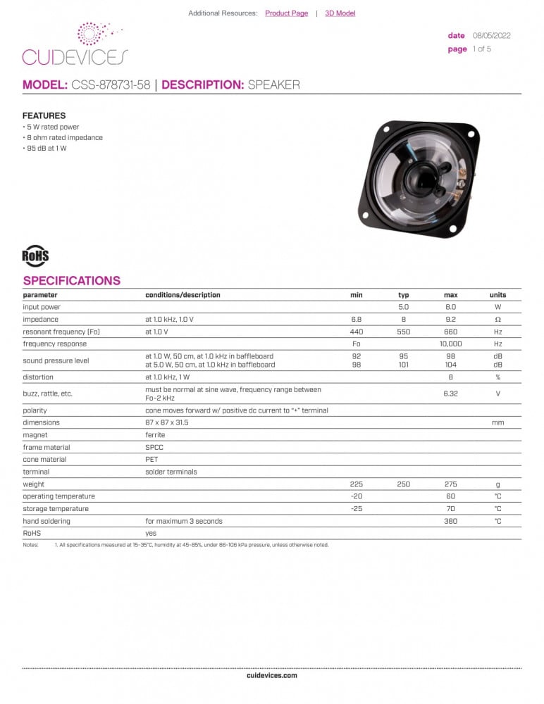 CSS-878731-58 datasheet page 1