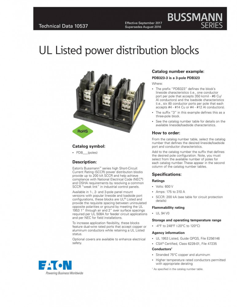 Eaton PDB321-2 datasheet page 1