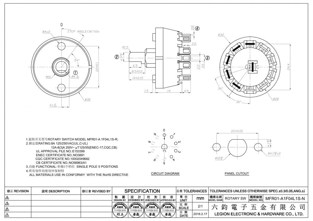 Legion MFR01-A1F04L1S-N technical drawing and specification page