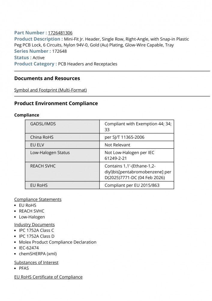 MOLEX 1726481306 document page 1