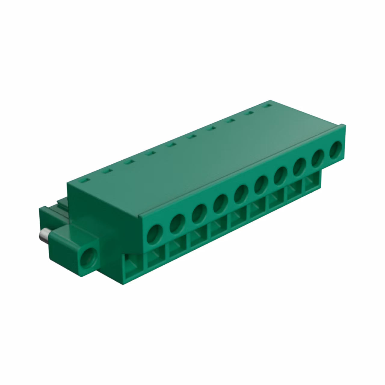8.26mm Pitch, Single Row, Dual-Barrier Terminal Strip, with Mounting Ends, Black, Steel Screws, 10 Circuits