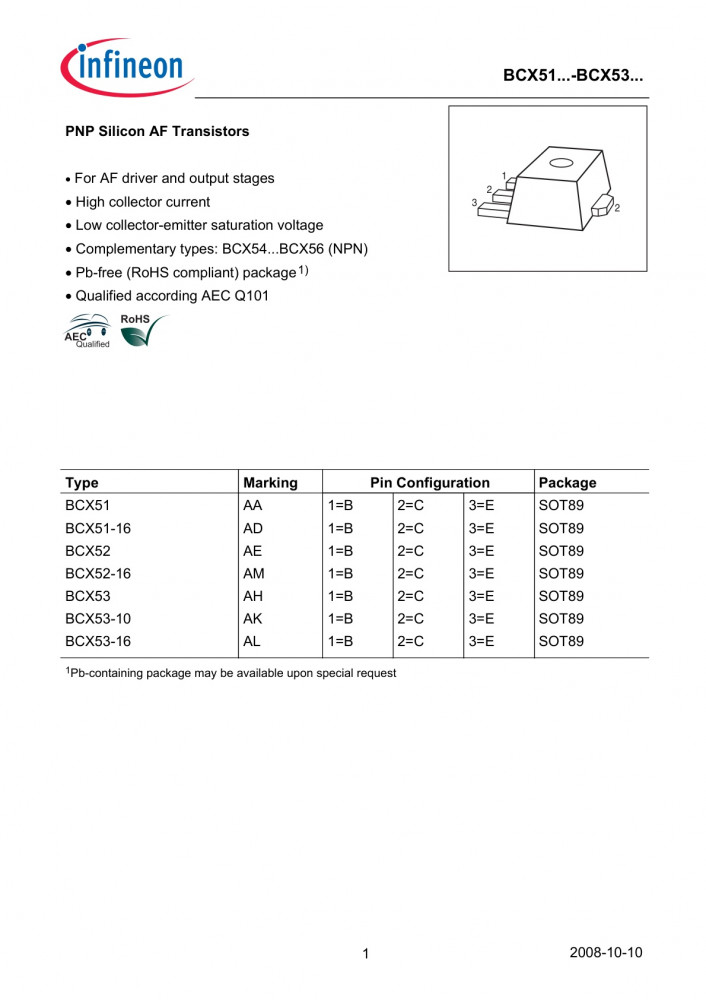 BCX51E6327 datasheet page 1