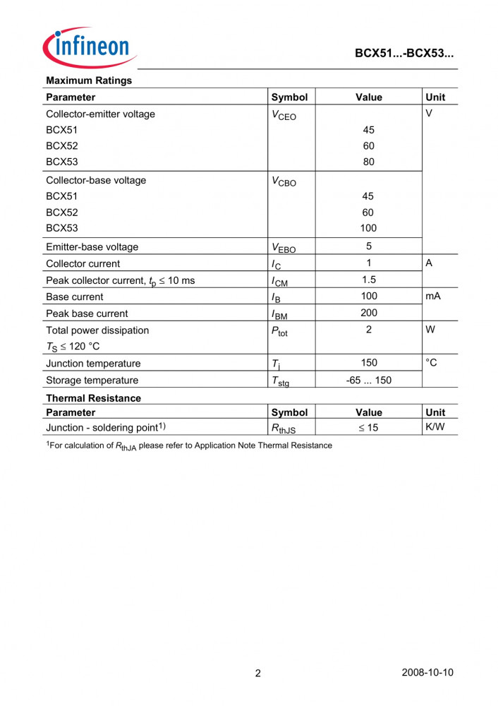 BCX51E6327 datasheet page 2