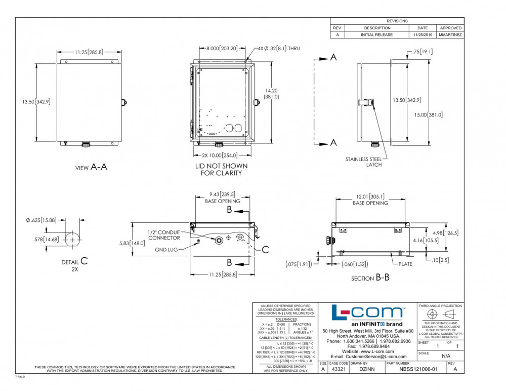 L-com NBSS121006-01 mechanical drawing