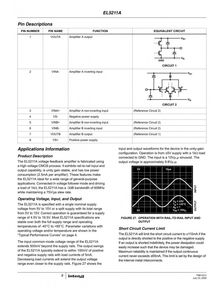 EL5211AIYEZ-T1 datasheet page 9