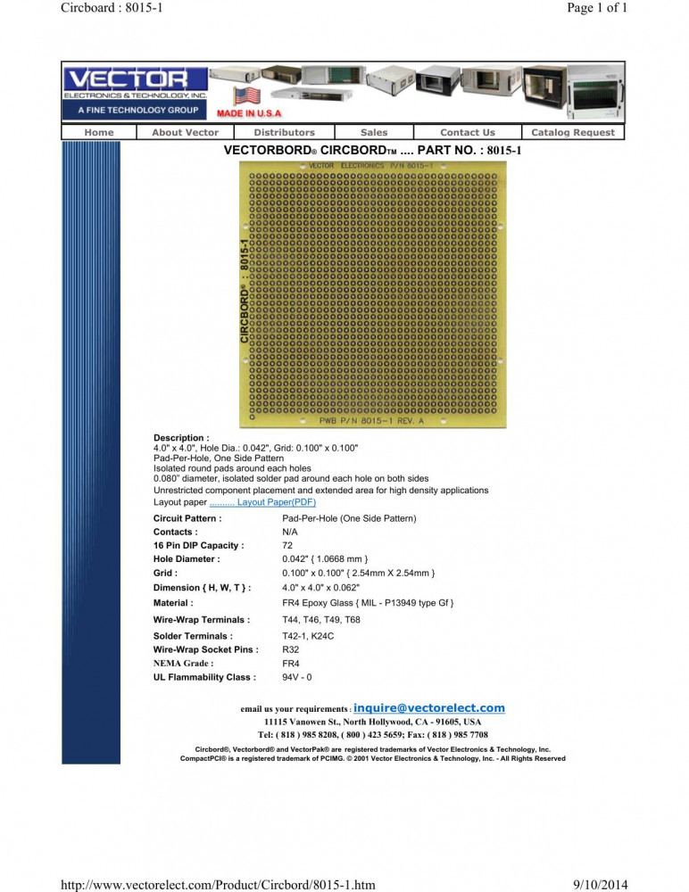 Model 8015-1 Vectorbord Circbord product documentation