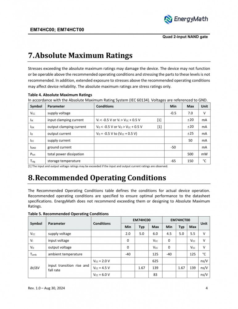 EM74HC00D datasheet page 4