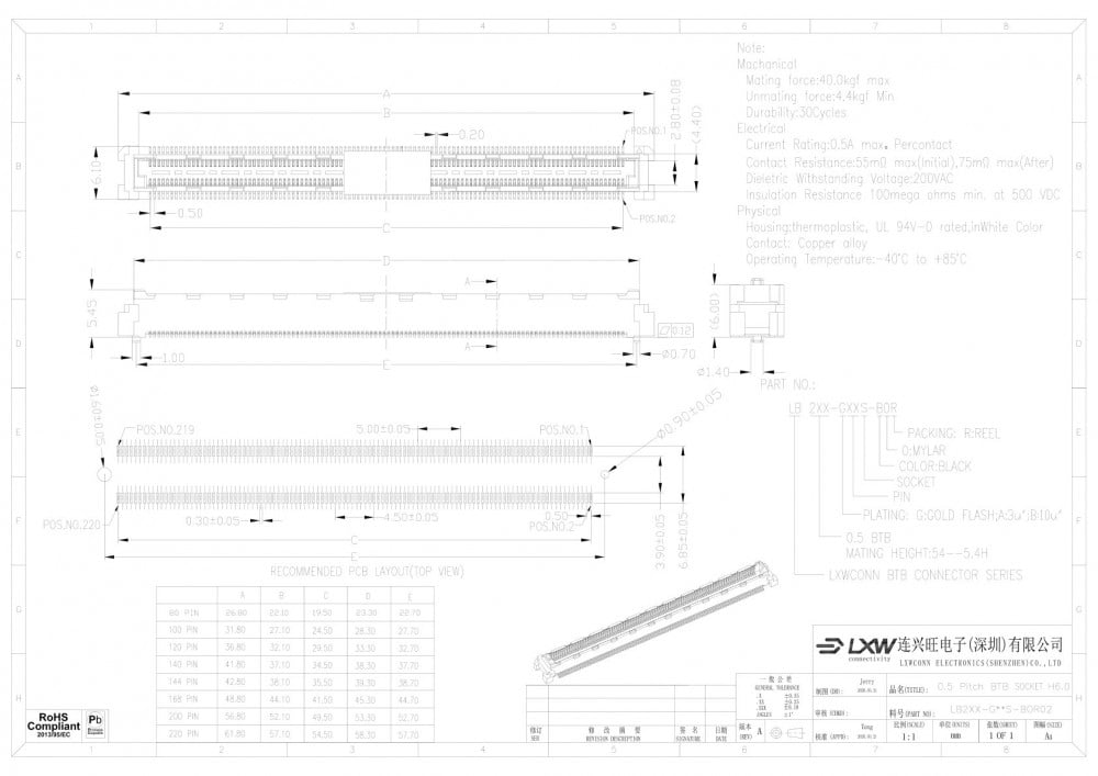 LXWCONN LB254-G220S-B0R technical document preview